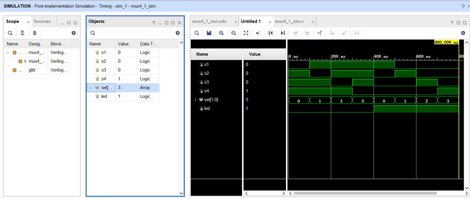 FPGA初识：四选一多路选择器实例练习_用vivado 分别设计四选一选择器的 design sources和simulation sour-CSDN博客