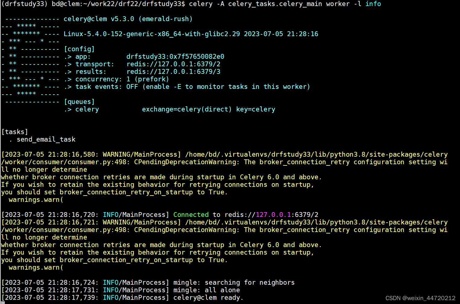 Linux中执行celery -A celery_tasks.celery_main worker -l info报错ModuleNotFoundError：No module named ...