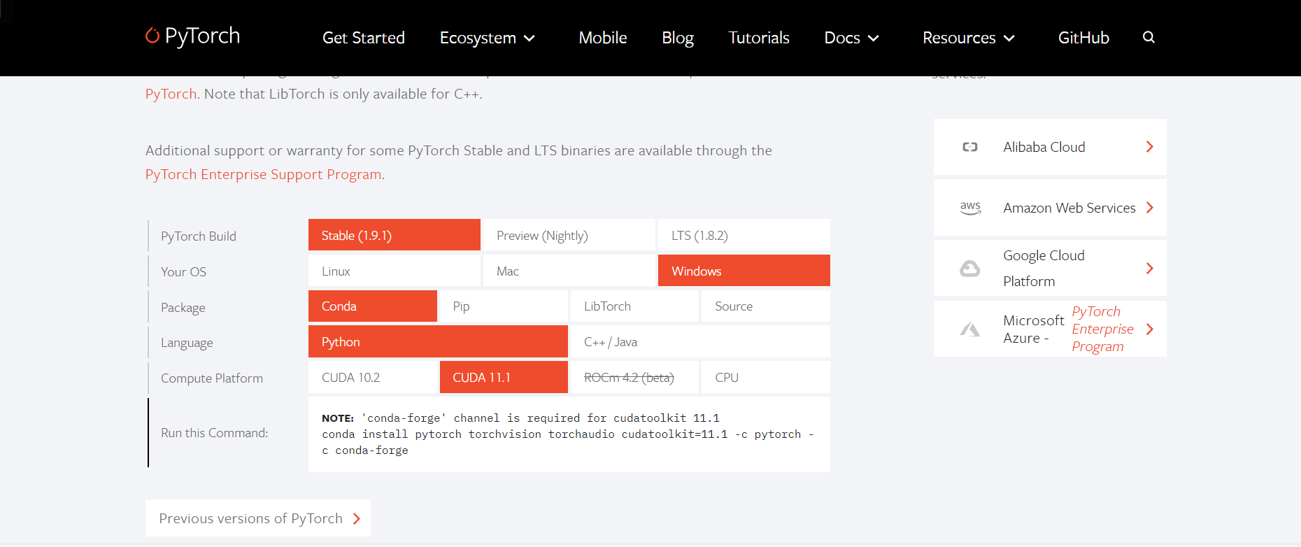 Windows下利用Anaconda下载Pytorch1.9.1并使用GPU11.1【清华源】_anaconda 暗转pytorch1.9.1版本-CSDN博客