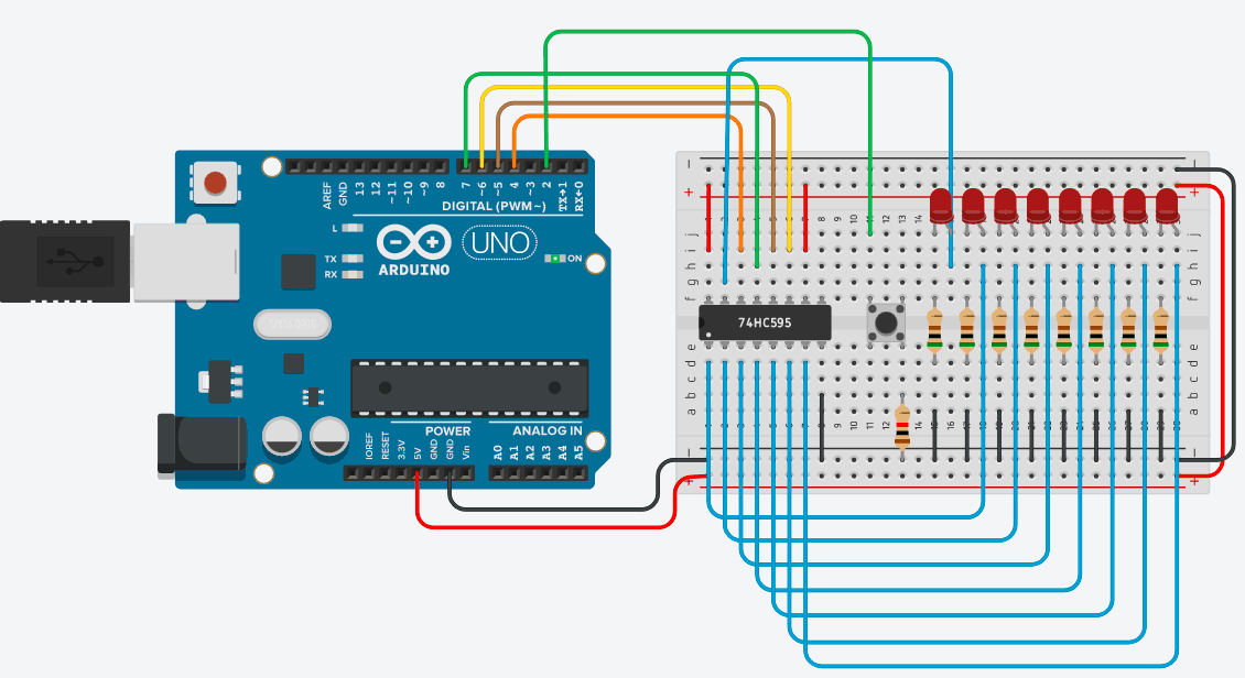 【在线仿真】arduino Uno74hc595流水灯 按键控制74hc595怎么使用arduino进行简单的测试 Csdn博客 7271