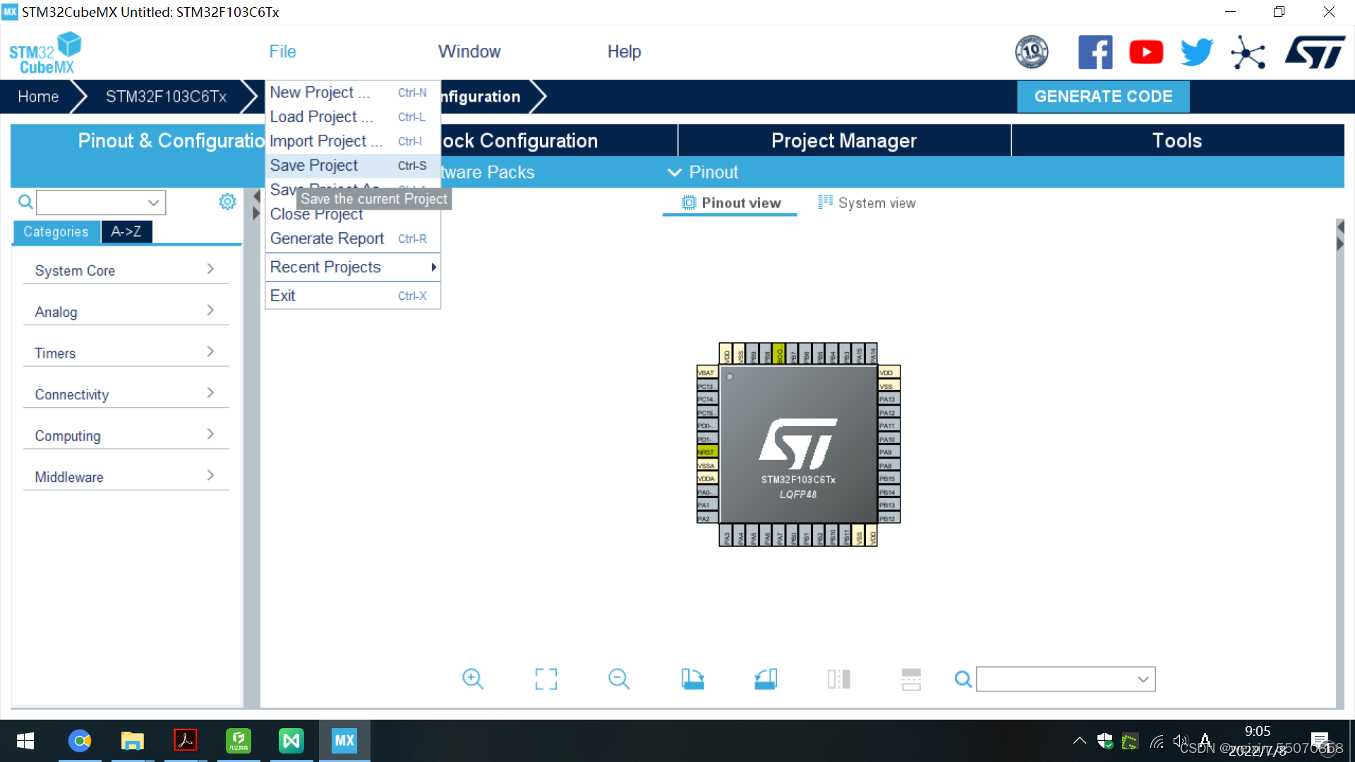 以STM32F103C6TA为例通过配置CubeMX实现GPIO输出完成点灯实例_stm32f103c6的晶振图-CSDN博客