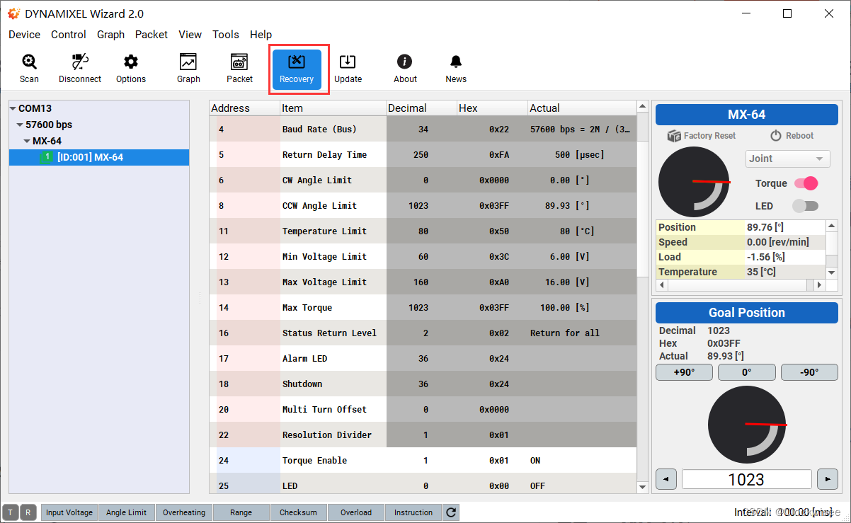 仿生蛇形机器人02、Dynamixel MX-64AR舵机出现软件故障、无法调节角度_robotis mx64舵机报错error5-CSDN博客