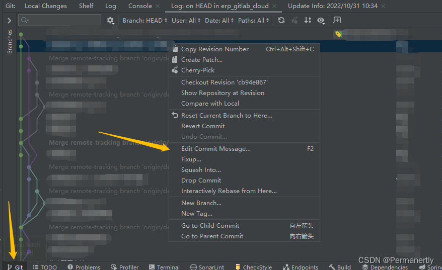 Idea 修改已提交的commit注释 Idea修改commit提交信息 Csdn博客