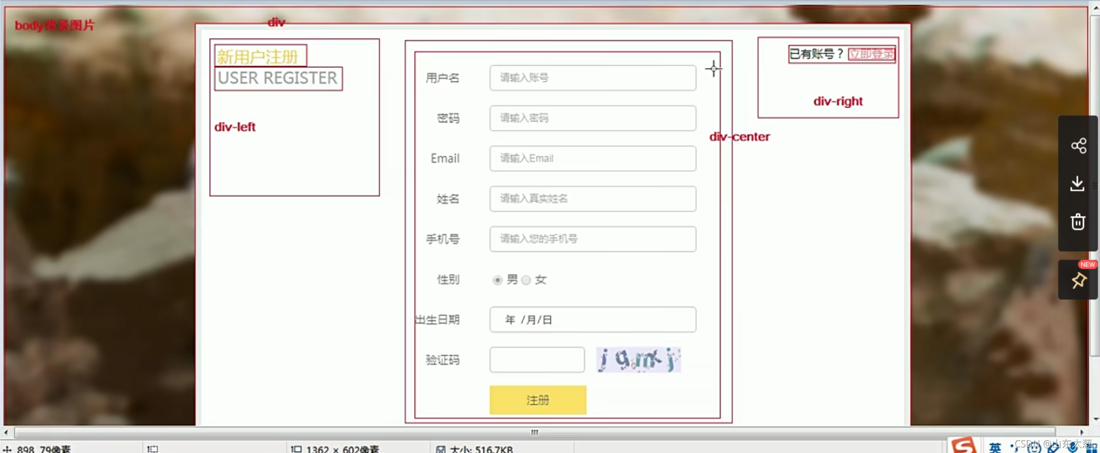 43 Css案例 注册界面注册css Csdn博客