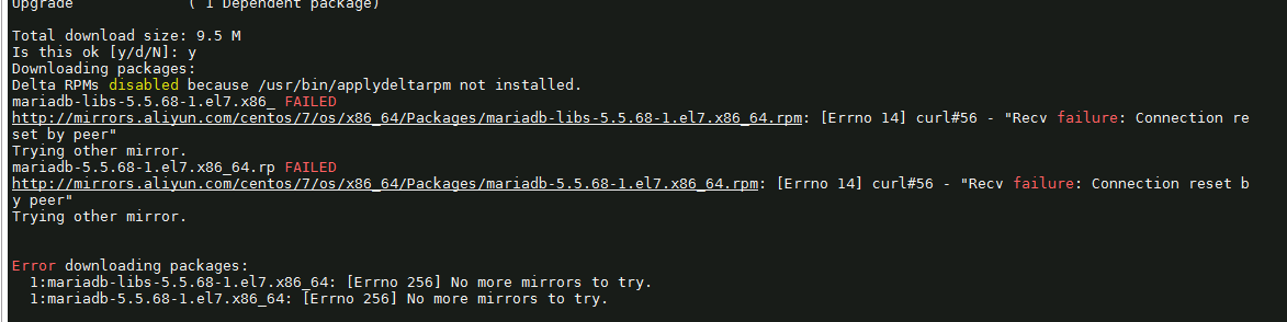 yum下载报错 [Errno 14] curl#56 - “Recv failure: Connection re set by peer“_yum recv failure ...