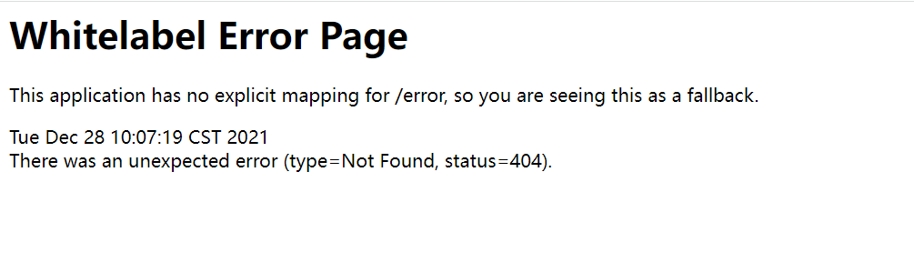 Whitelabel Error PageThis application has no explicit mapping for /error, so you are seeing this ...
