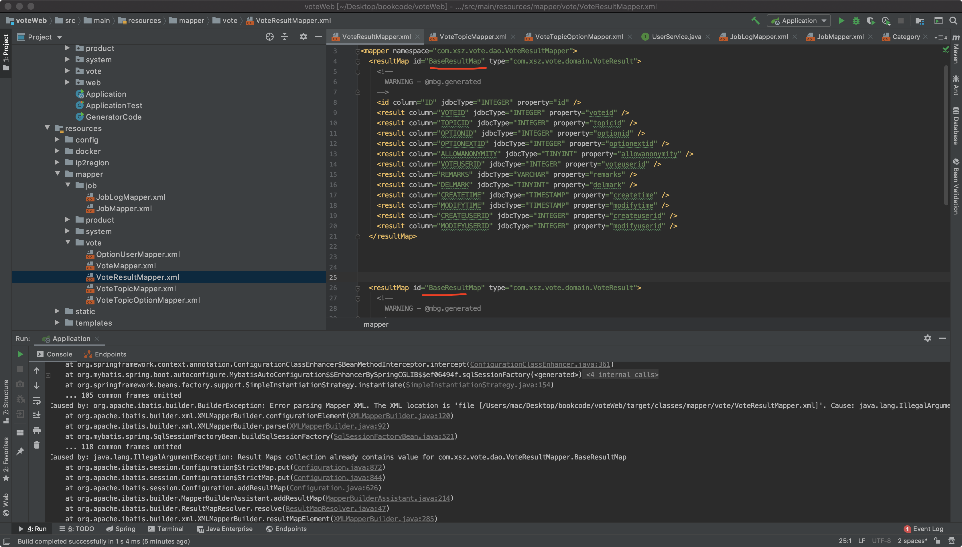 项目启动报错Result Maps collection already contains value for 原因_esult maps collection already ...