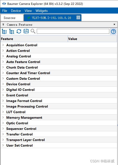 Baumer工业相机堡盟相机如何使用CameraExplorer软件查看相机图像相关参数如Binning像素合并、ROI图像剪切、PixelFormat像素格式功能等_堡盟cexplorer ...