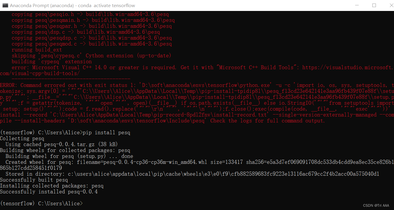 安装pesq，报错error: Microsoft Visual C++ 14.0 or greater is required_安装pesq时报错-CSDN博客