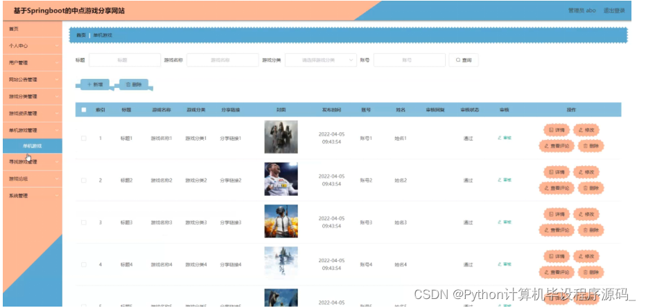Python Django毕业设计的中点游戏分享网站(程序lw Csdn博客