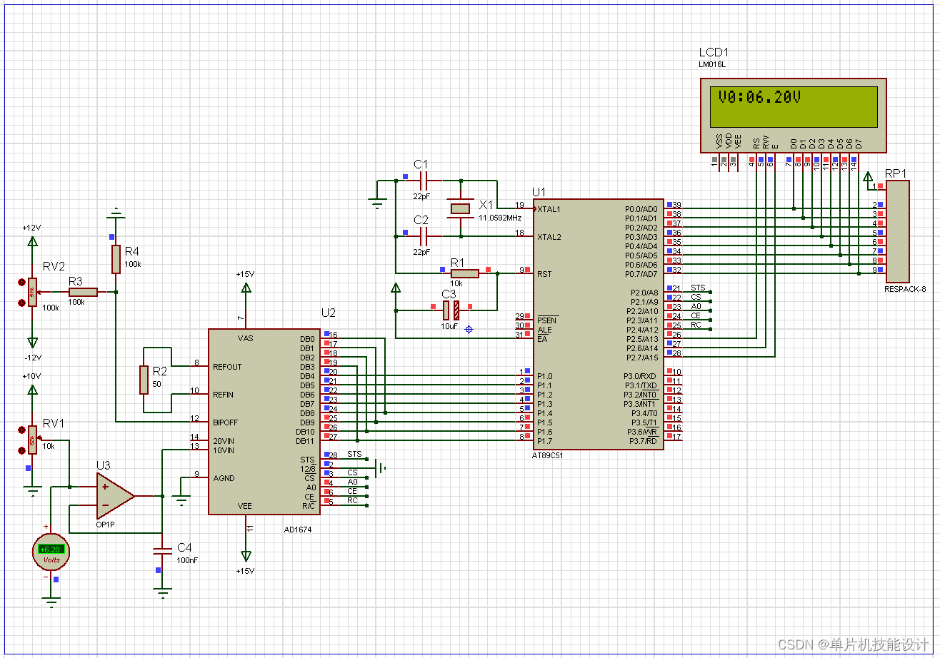 43、基于51单片机的数字电压表（AD1674）（程序+Proteus仿真）_ad1674计算-CSDN博客