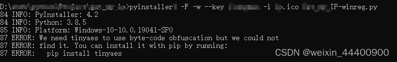 python pyinstaller打包，提示安装tinyaes库失败， pip install tinyaes； No matching distribution found for ...