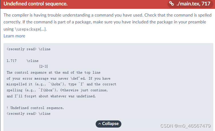 \cline undefined control sequence报错-CSDN博客