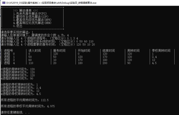 进程调度算法——C++实现 [ FCFS,SJF,HPR,HRN + 开源代码 + 详细解析 ]_进程调度算法代码-CSDN博客