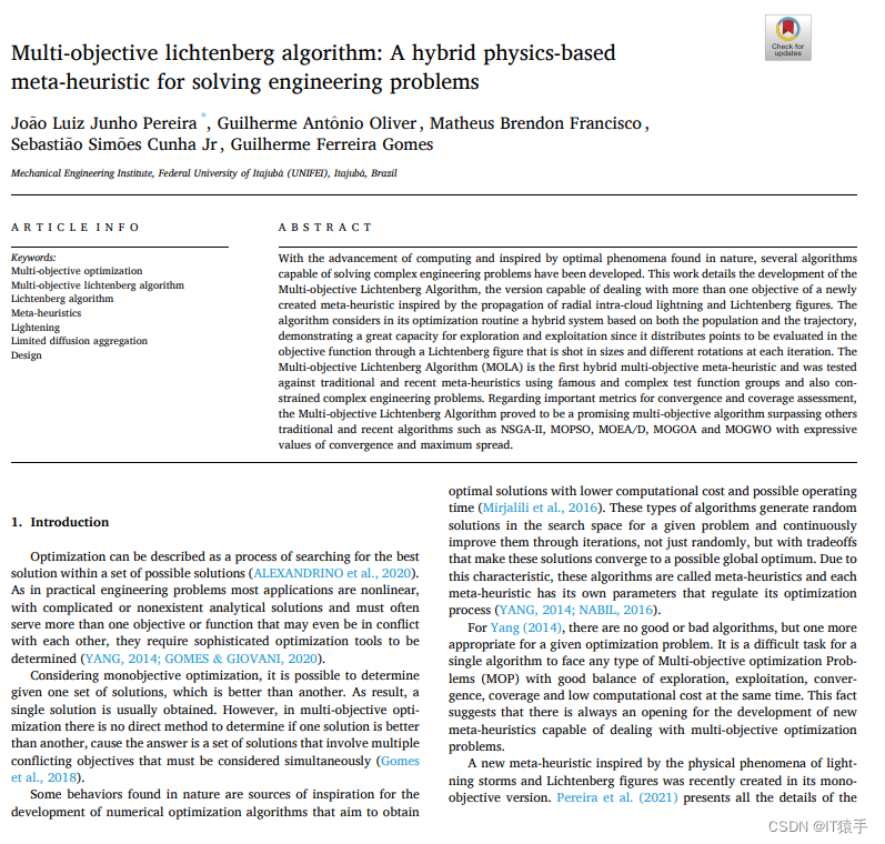多目标优化算法：多目标利希滕贝格算法（Multi-objective lichtenberg algorithm，MOLA）-CSDN博客