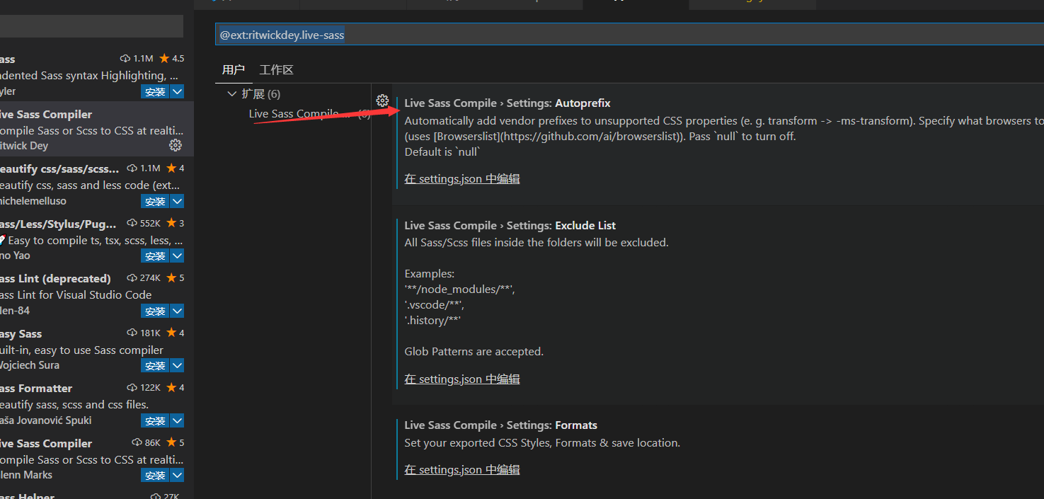 Vs Code关于sass插件安装及其配置ttingsexcludelist Csdn博客