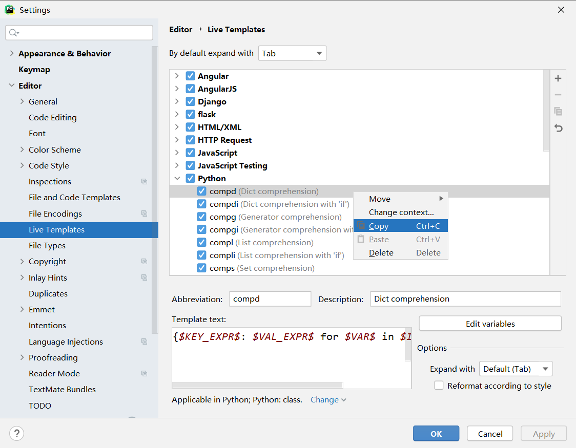 PyCharm动态代码模板Live Template_pycharm live template-CSDN博客