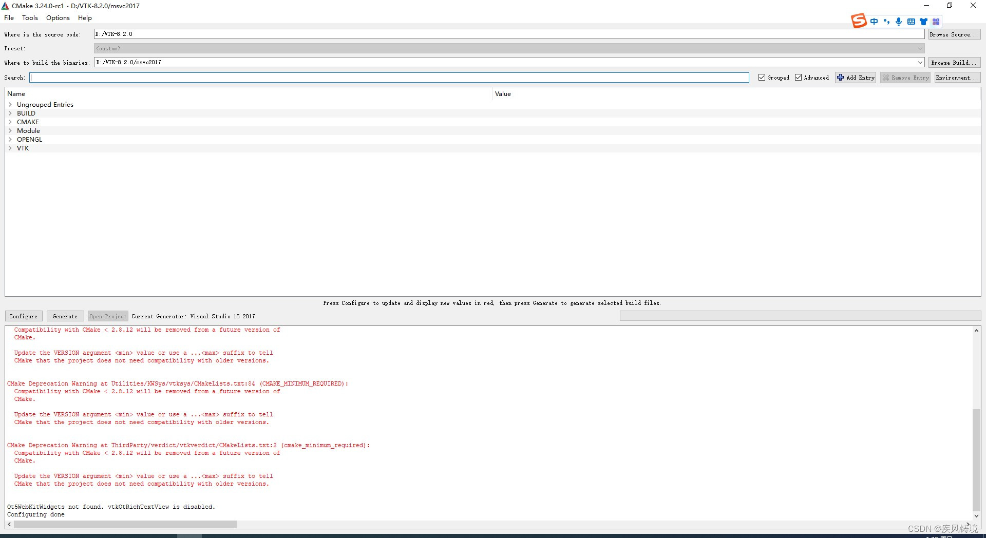 Win10下使用CMAKE+VS2017编译VTK8.2步骤带图文和测试_cmake msvc2017-CSDN博客