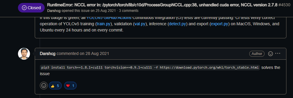 NCCL error in: /pytorch/torch/lib/c10d/ProcessGroupNCCL ,unhandled cuda error, NCCLversion 2.7.8 ...
