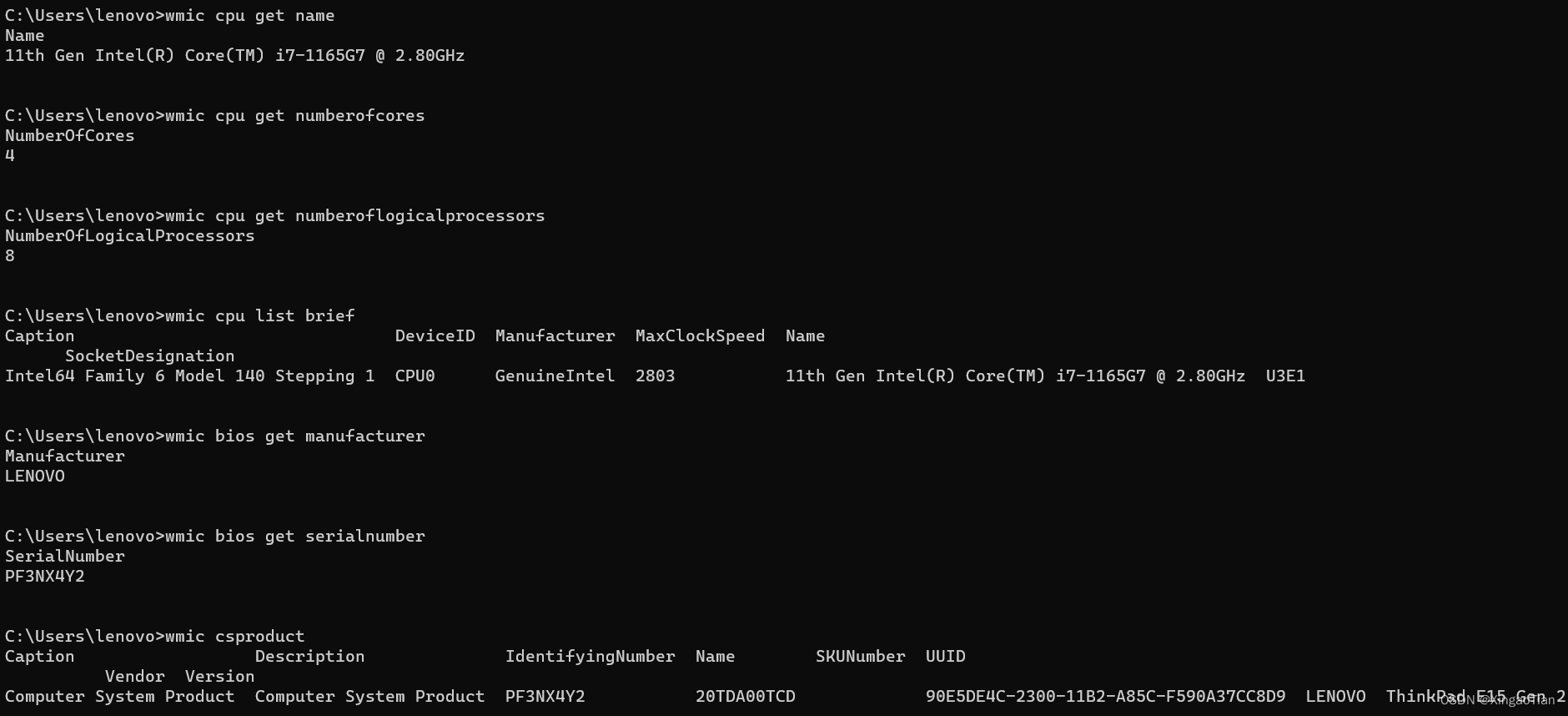 Windows常用硬件信息查看(命令行)windows查看cpu命令 Csdn博客