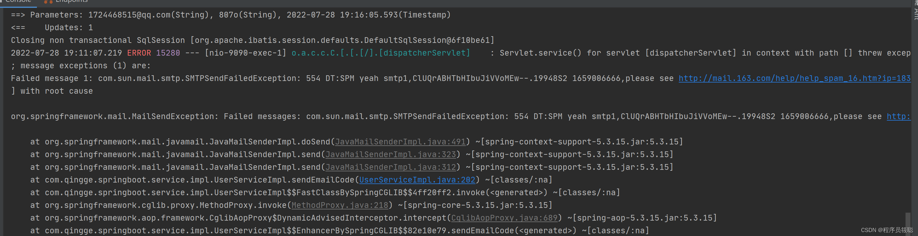 Springboot发送邮件554错误orgspringframeworkmailmailsendexception Failed