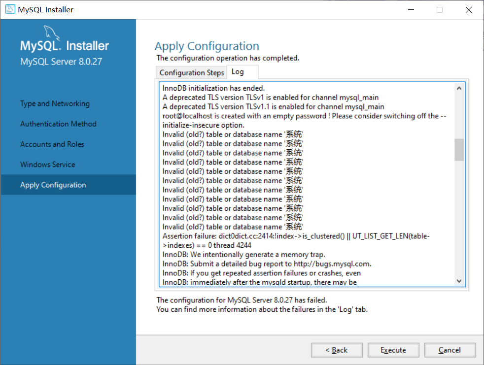 MySQL8.0.27安装时，apply configulation时候失败_为什么电脑下载mysql在apply configuration不能绿-CSDN博客