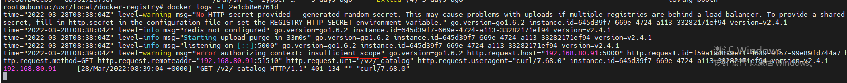 Docker Registry V2 开启auth查询或获取私有仓库(registry)中的镜像列表catalog错误--Bearer realm insufficient_scope ...