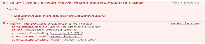 this.$refs.item1.scrollIntoView is not a function，this.$refs[index].scrollIntoView is not a ...