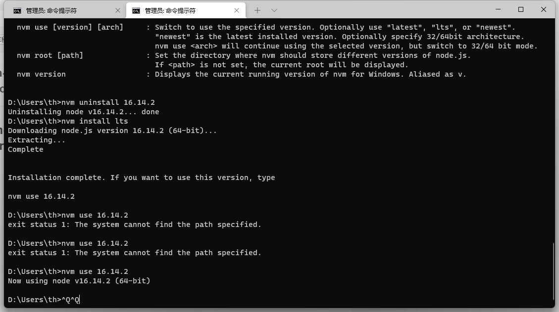 nvm-windows切换node版本提示exit status 1: The system cannot find the path specified._the system cannot ...