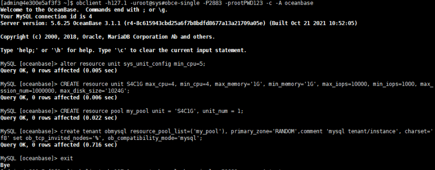 Docker单节点部署OceanBase集群创建租户、用户、业务表_doceker oceanbase创建租户的步骤-CSDN博客