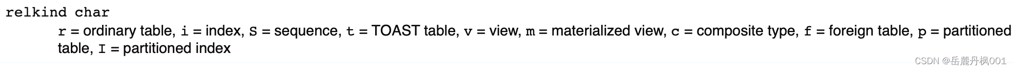 PG中pg_class.relkind 取值及其代表含义-CSDN博客