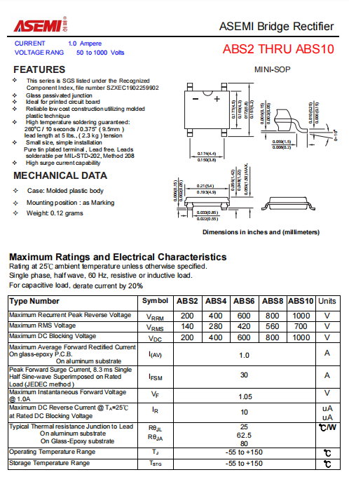 ASEMI整流桥ABS10参数，ABS10规格书，整流桥abs10资料-CSDN博客