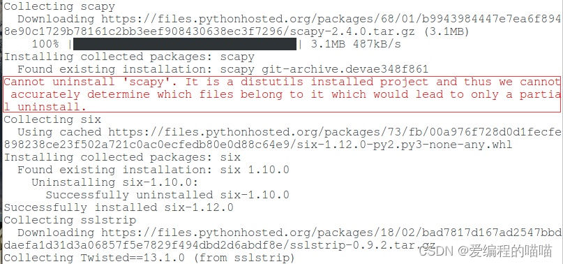 Cannot uninstall .. It is a distutils installed project and thus we ...