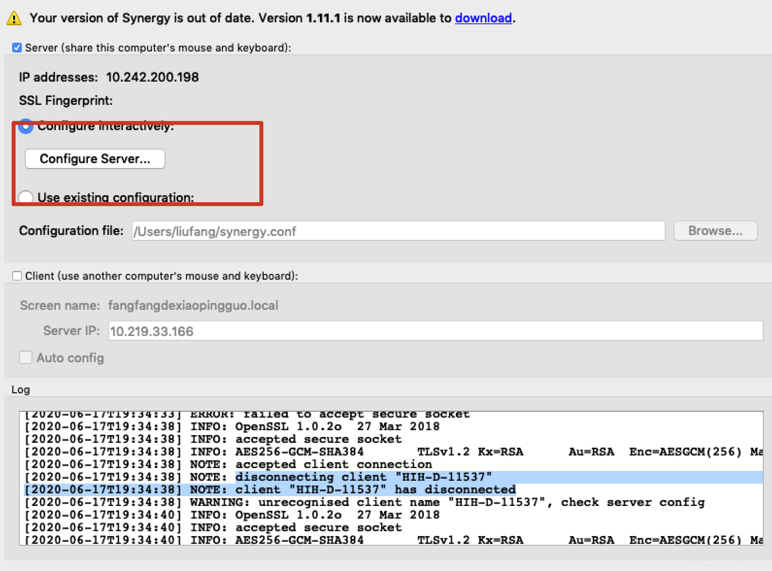 Synergy client xxx has disconnected 解决方案_synergy client "bb-201805 ...