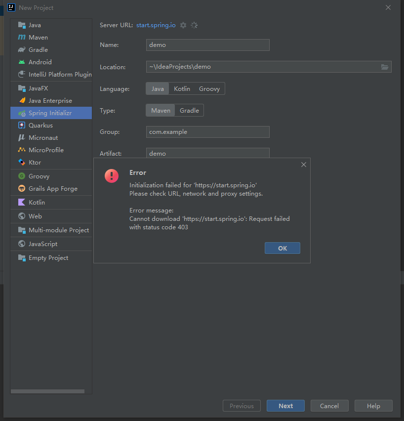 ideal start.spring.io 错误_idea start.spring.io error-CSDN博客