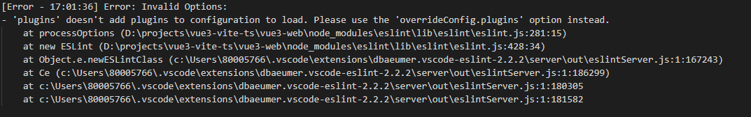 【vscode插件】ESLint报错 ‘plugins‘ doesn‘t add plugins to configuration to load._plugins' doesn't add ...