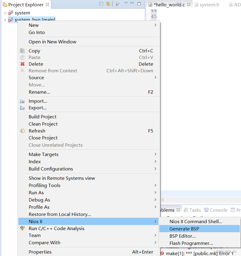 NIOS II出现“make :***[../system_bsp/-recurs-make-lib] Error 2”错误-CSDN博客
