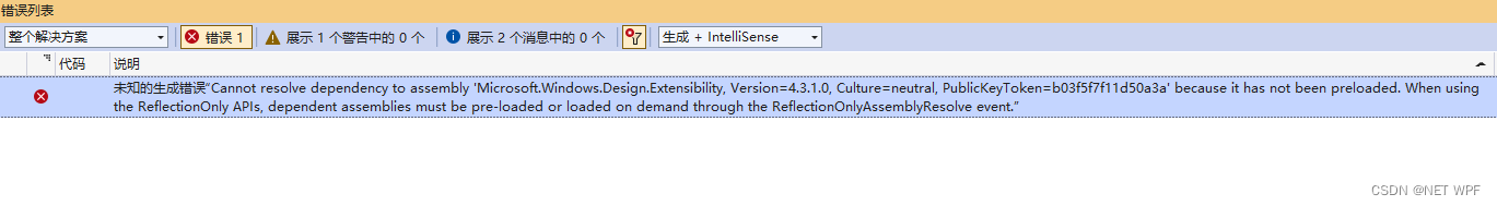 “Cannot resolve dependency to assembly ‘Microsoft.Windows.Design.Extensibility···”解决方案~_cannot ...