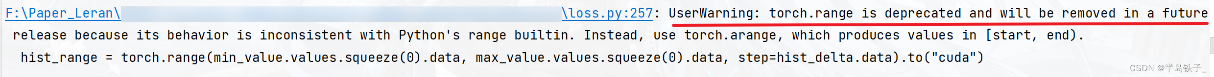UserWarning: torch.range is deprecated and will be removed in a future release because its ...