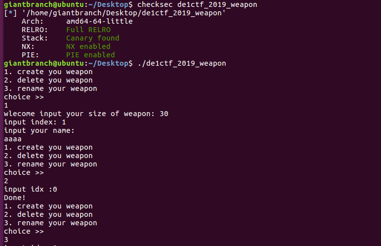 de1ctf_2019_weapon（IO_leak,doublefree）-CSDN博客