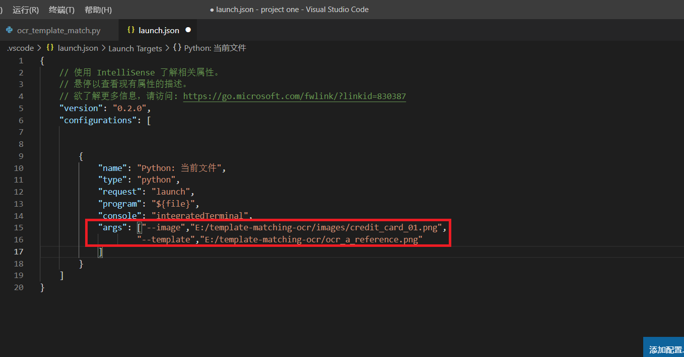 VS Code error: the following arguments are required: -i/--image, -t/--template_the following ...
