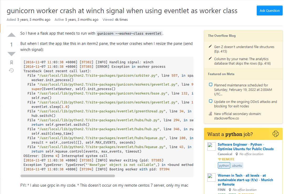 gunicorn+flask posix_ipc.SignalError: The wait was interrupted by a ...