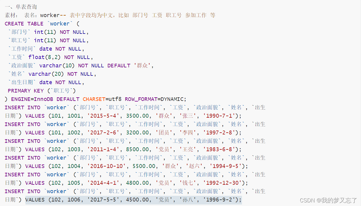 Mysql的select语句单表查询的练习 Csdn博客