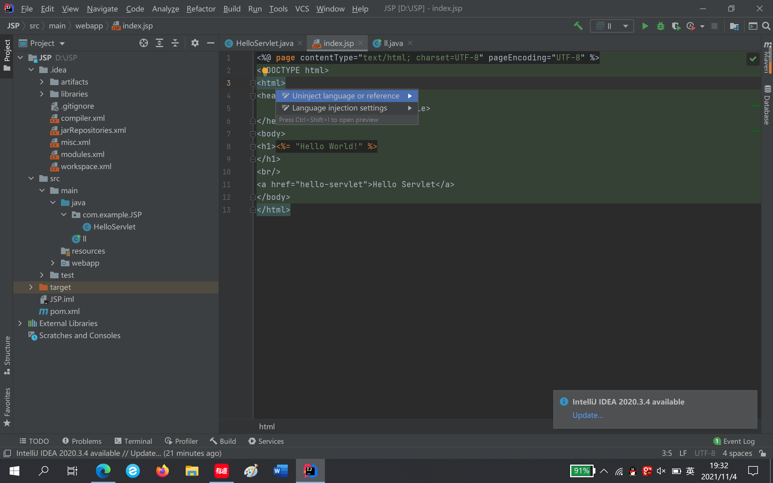 IDEA中JSP,HTML等语言变成绿色或者黄色,且打关键字没有提示_为什么我的idea里写@insert注解()中的sql语句只有绿色-CSDN博客