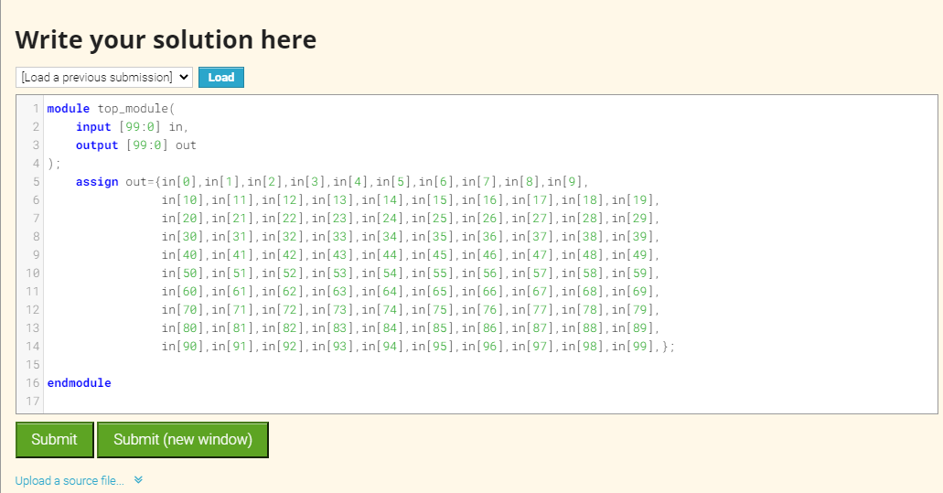 HDLBits练习（一）给定输入为100位的矢量，翻转顺序进行输出（即倒序输出）_输入100个数,以输入时相反的顺序输出-CSDN博客