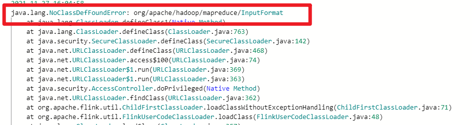 [Flink错误总结]java.lang.NoClassDefFoundError: org/apache/hadoop/mapreduce/InputFormat_flink java ...
