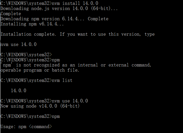 nvm使用 npm，‘npm‘/‘npx‘ is not recognized as an internal or external ...