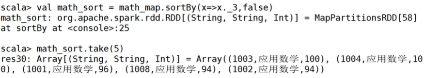 学习笔记Spark（四）—— Spark编程基础（创建RDD、RDD算子、文件读取与存储）_根据前面得到的rdd bigdata及math,取出总成绩排名前5的学生成绩信息。通过sortby ...