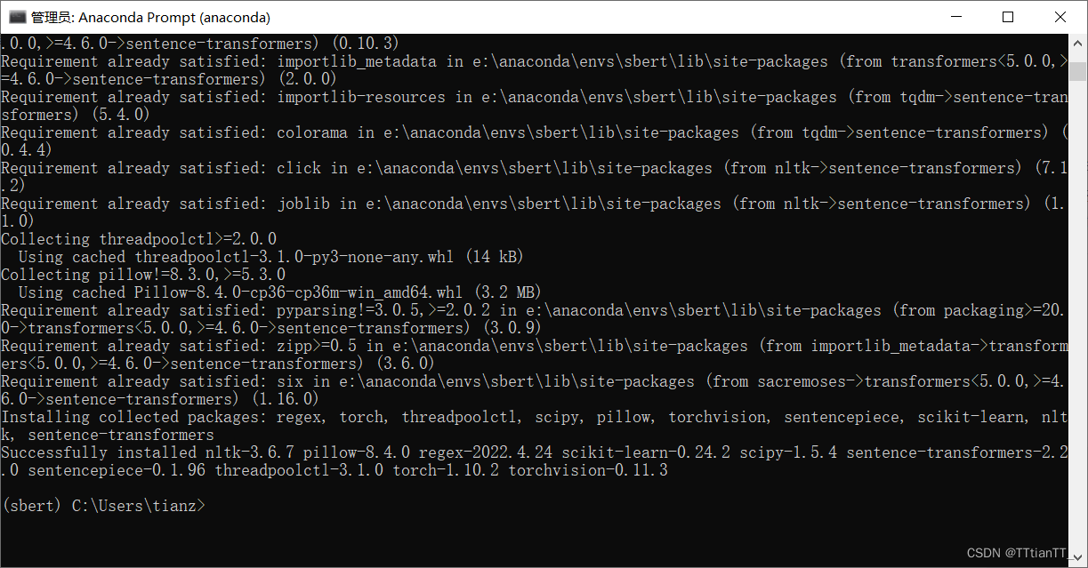 Sentence-BERT(SBERT)配置环境_windows sbert-CSDN博客