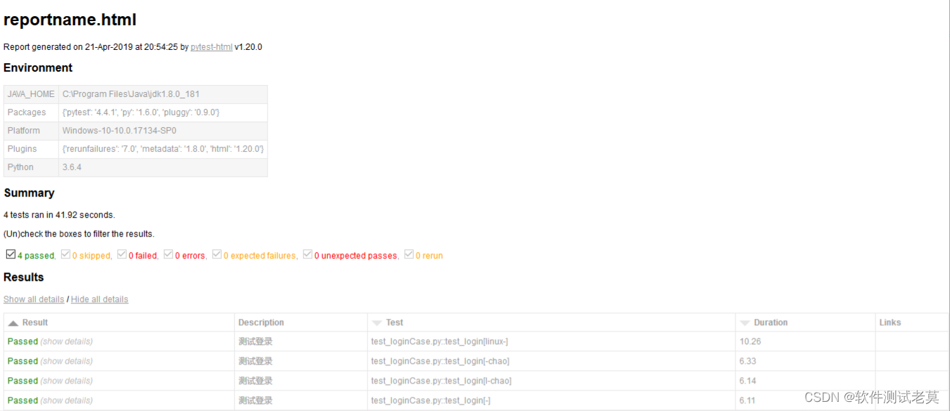 如何使用pytest Html插件生成测试报告？ Sert 1 Html Td Report Description